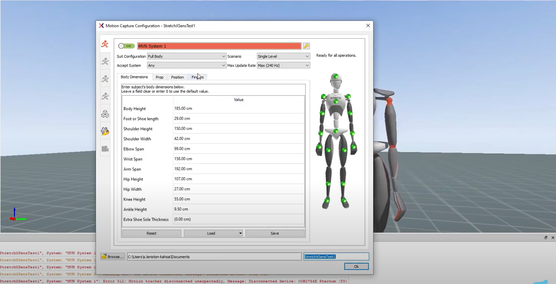 Xsens MVN Streaming from Hand Engine